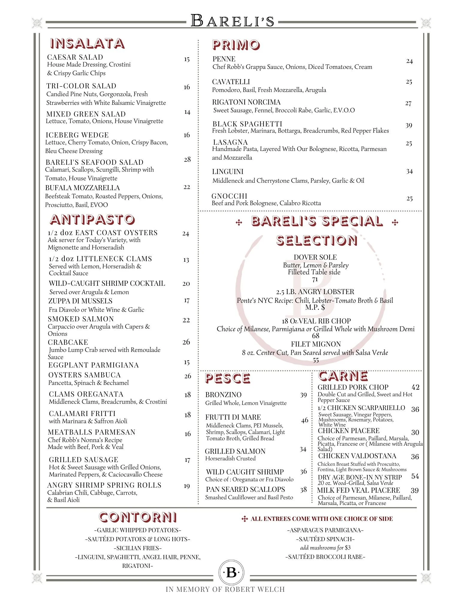 Menu — Bareli's Restaurant & Bar