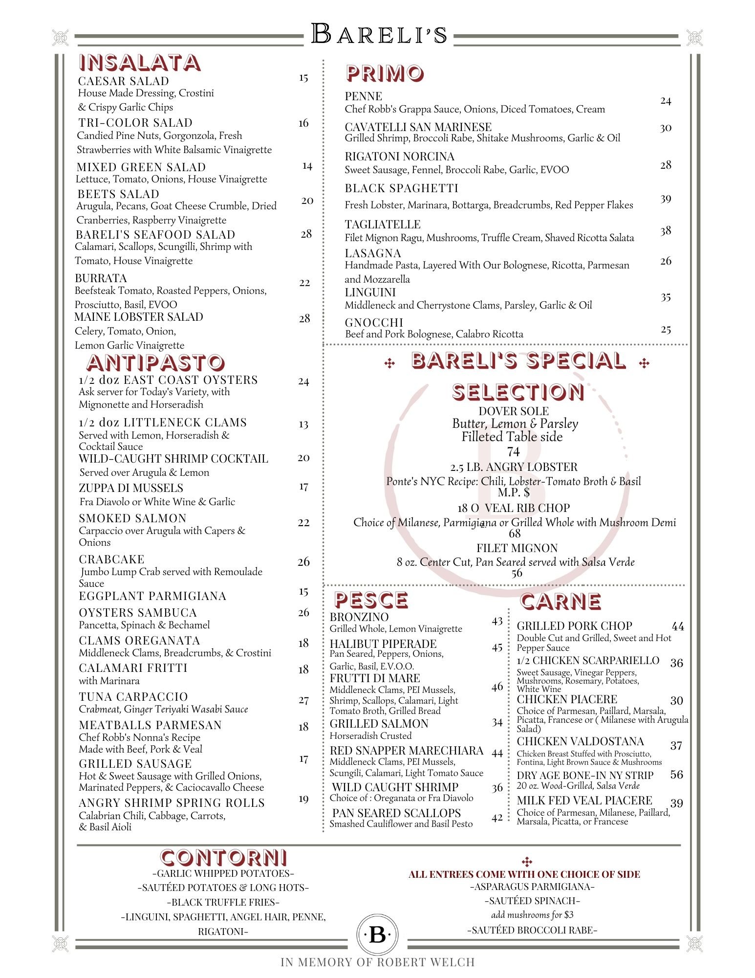 Menu — Bareli's Restaurant & Bar