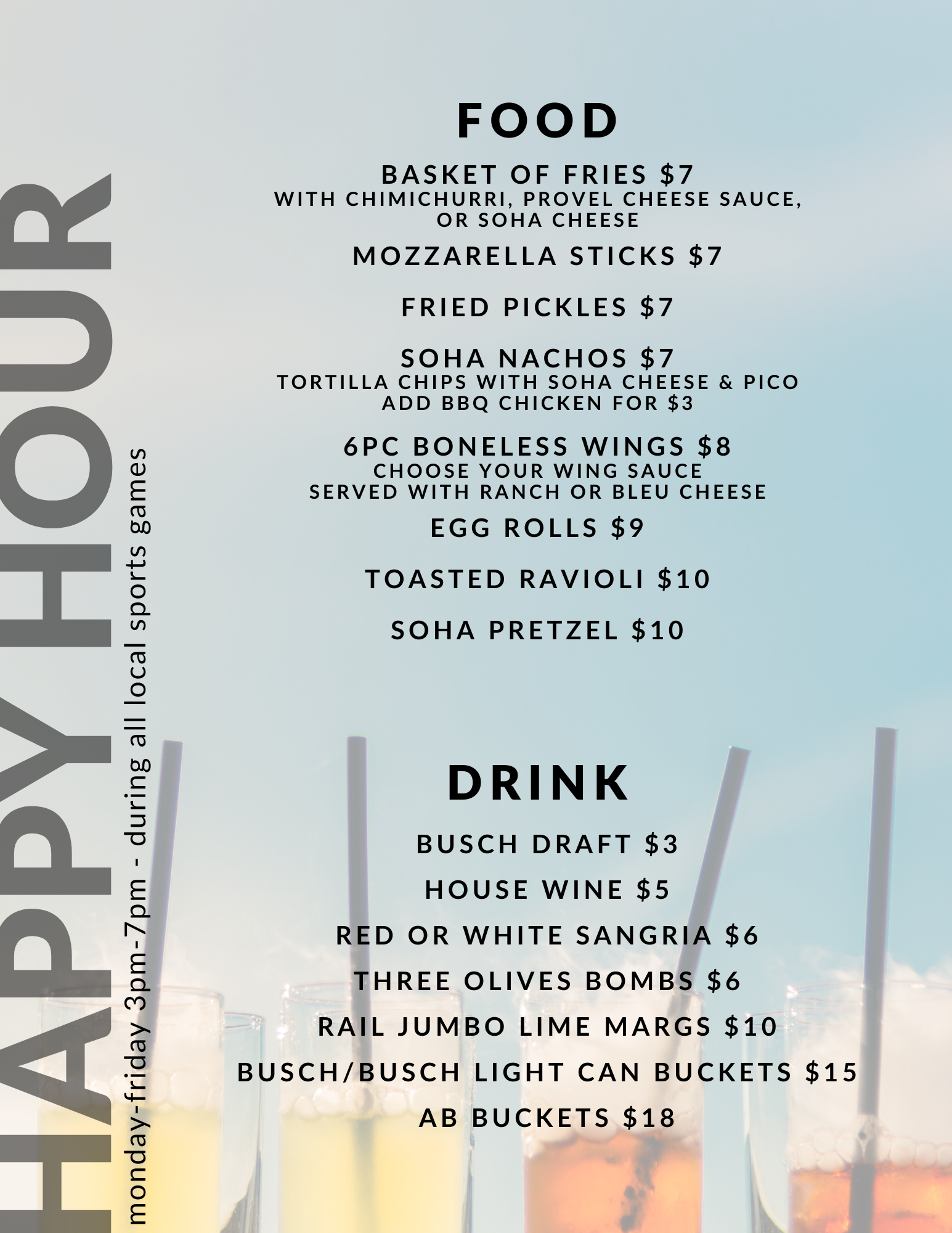 HH & SPECIALS — SOHA Bar & Grill
