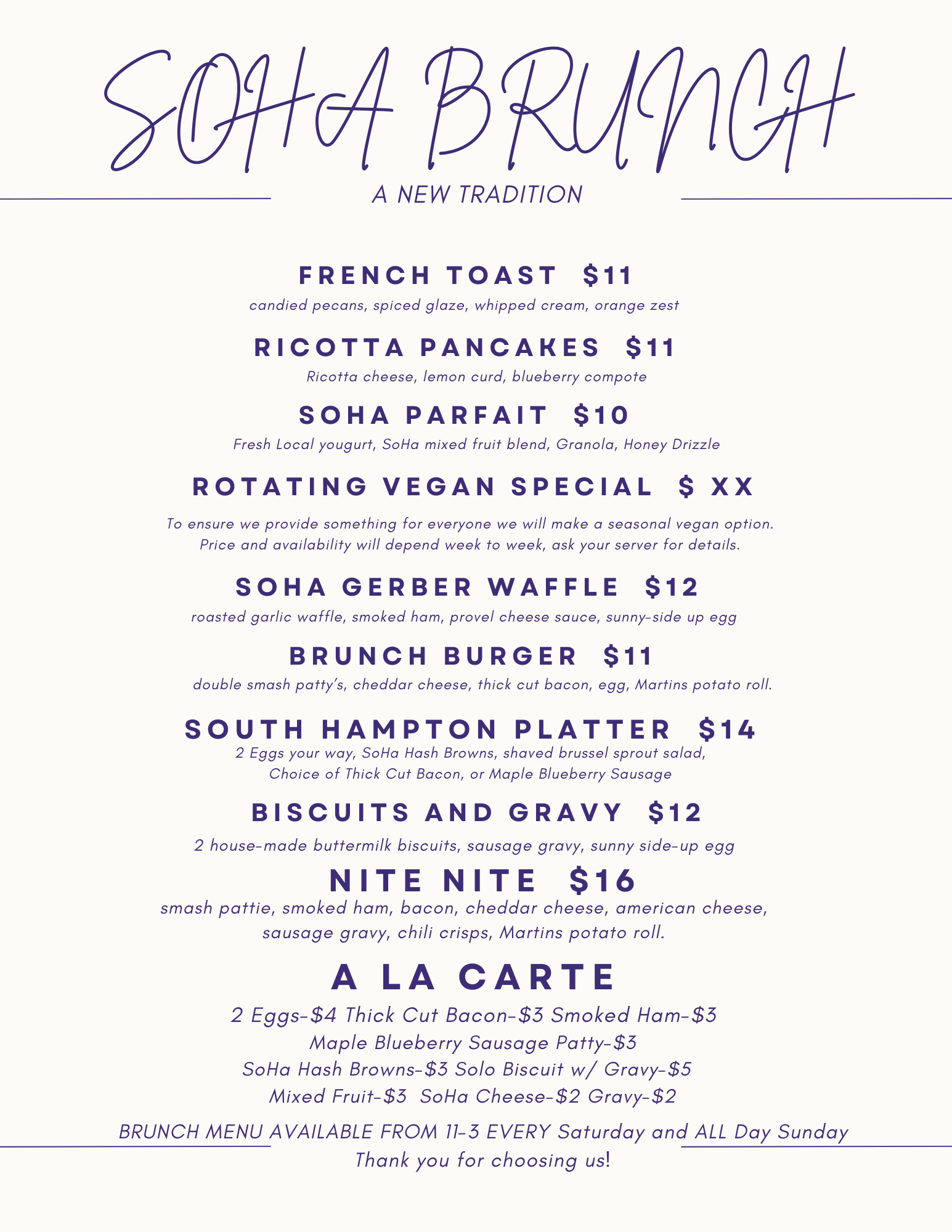 Menu — SOHA Bar & Grill