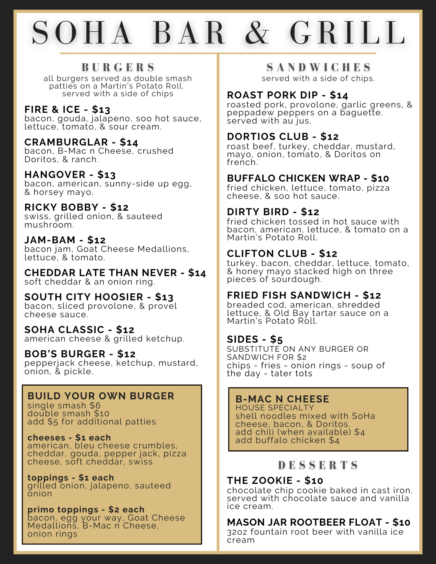 Menu — SOHA Bar & Grill