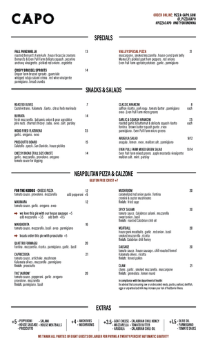 MENU — PIZZA CAPO