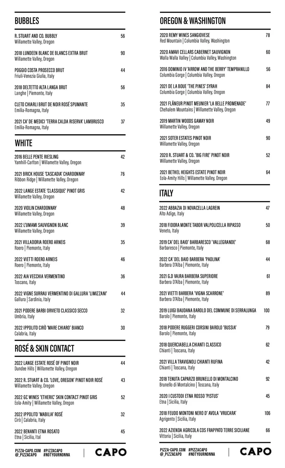 MENU — PIZZA CAPO