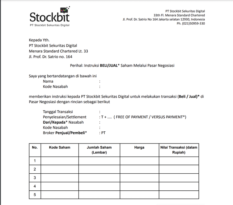Cara Transaksi di Pasar Negosiasi Saham Dengan Formulir Instruksi ...