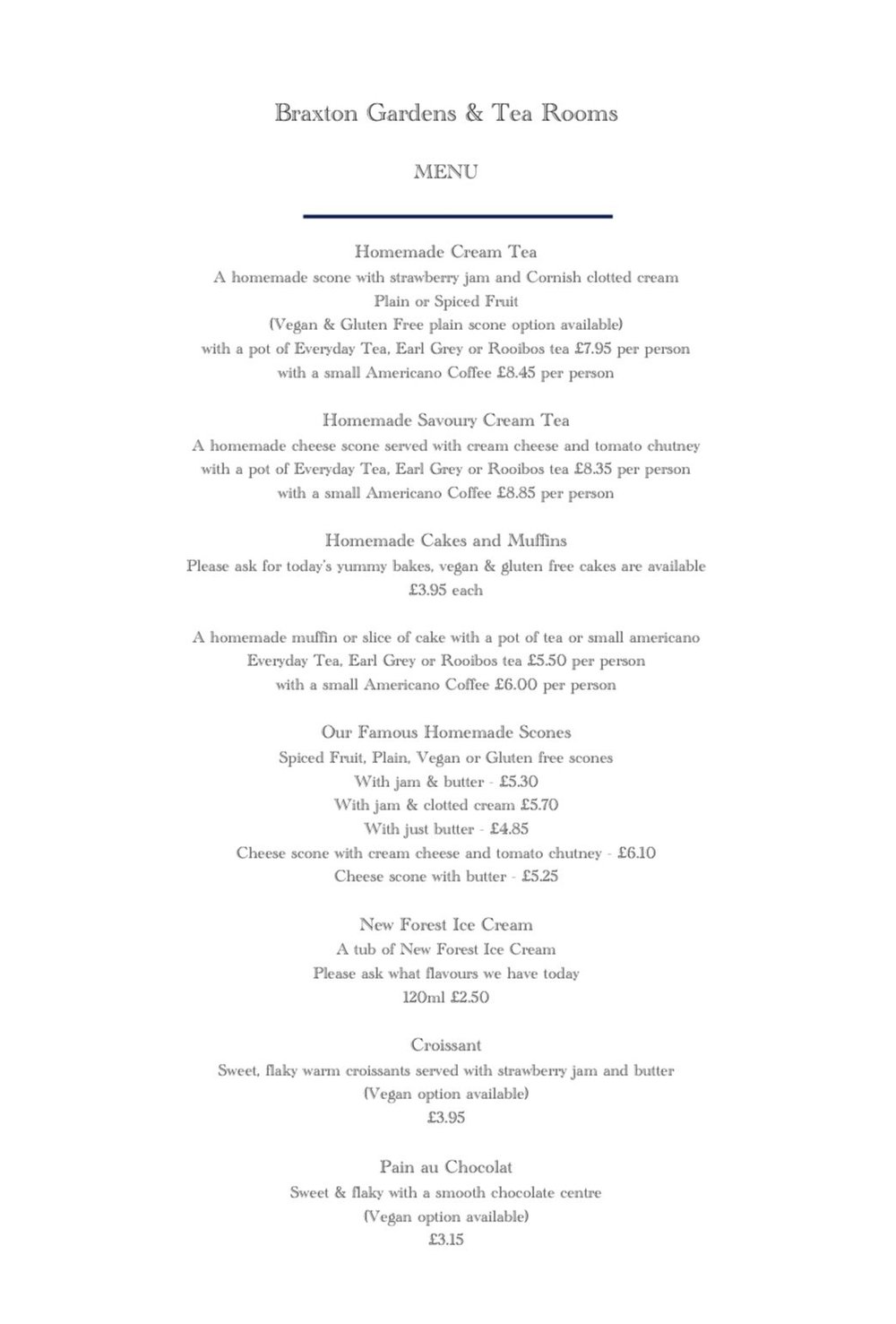 Menu — Braxton gardens