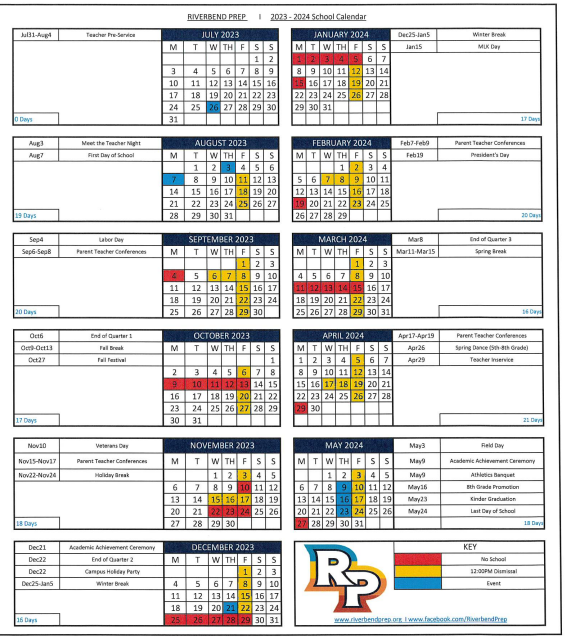 23-24 school calendar — Riverbend Prep | K-8 School in Laveen, AZ