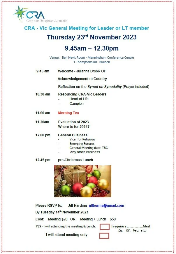 CRA-VIC Networking General Meeting — Catholic Religious Australia