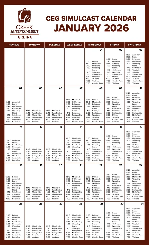 Simulcast Calendar | Creek Entertainment