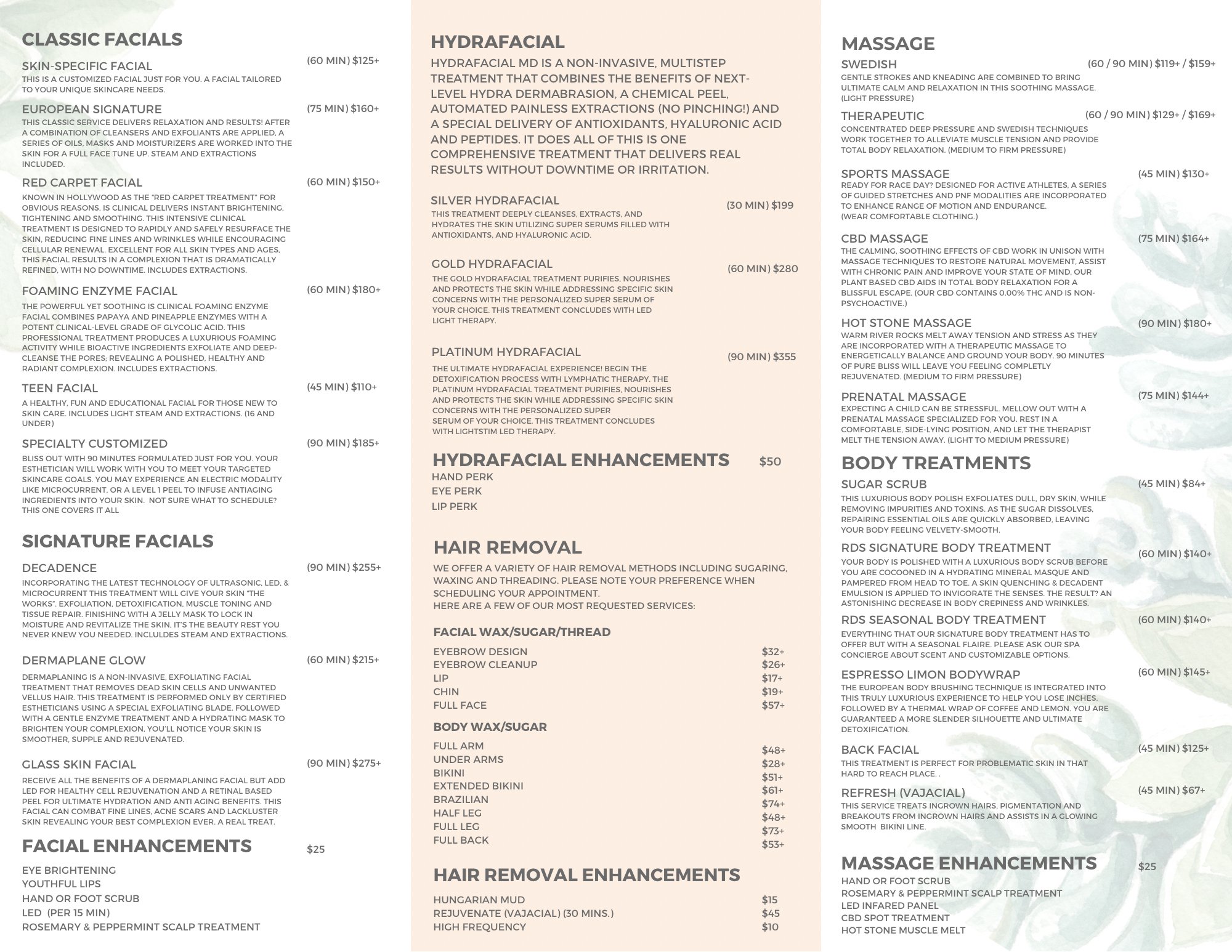 Menu of Services — Rockridge Day Spa