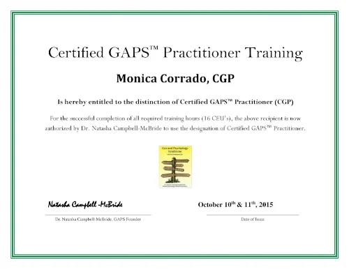Certified GAPS Practitioner — Monica Corrado . Simply Being Well