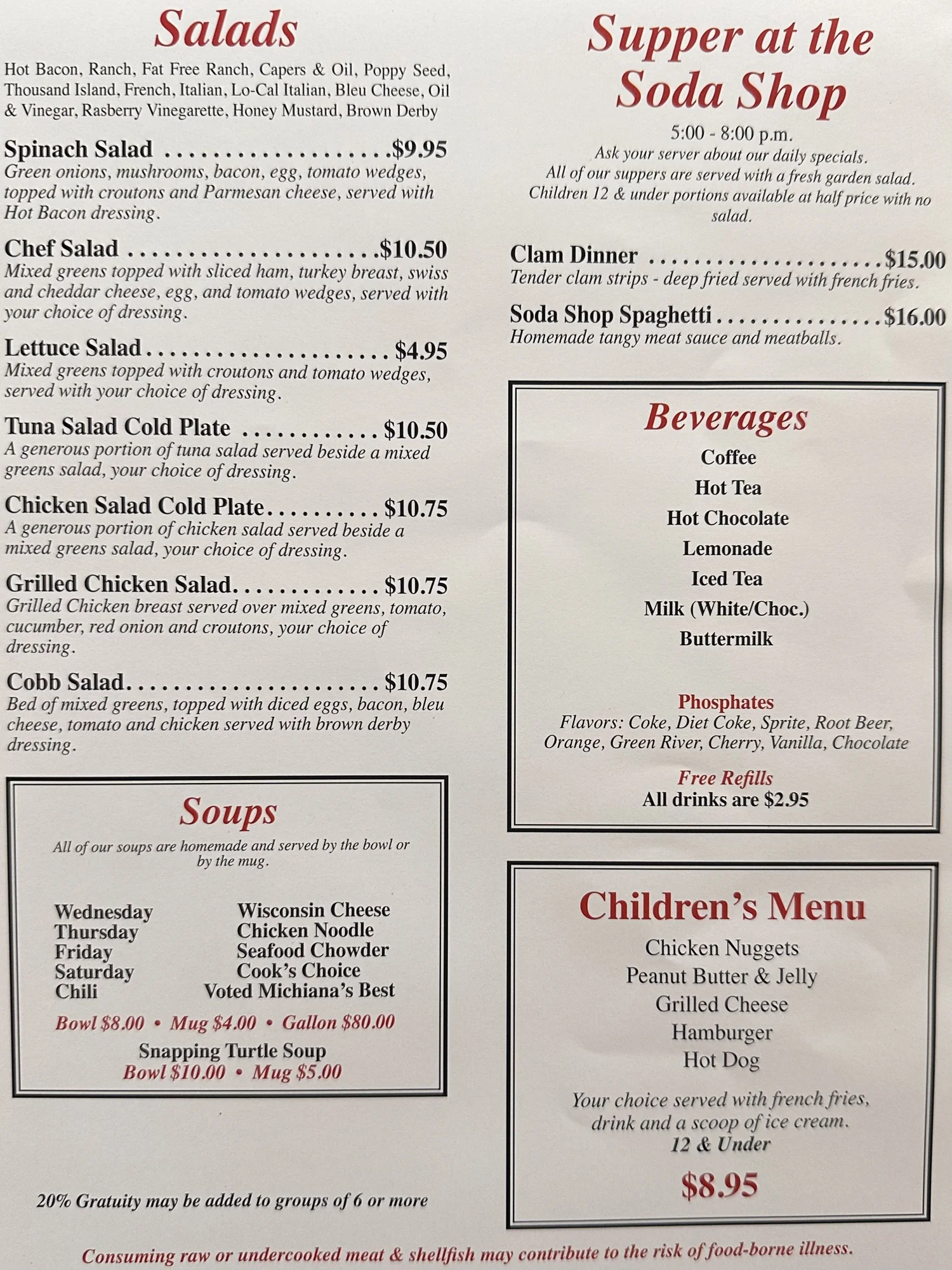 Menu — South Side Soda Shop
