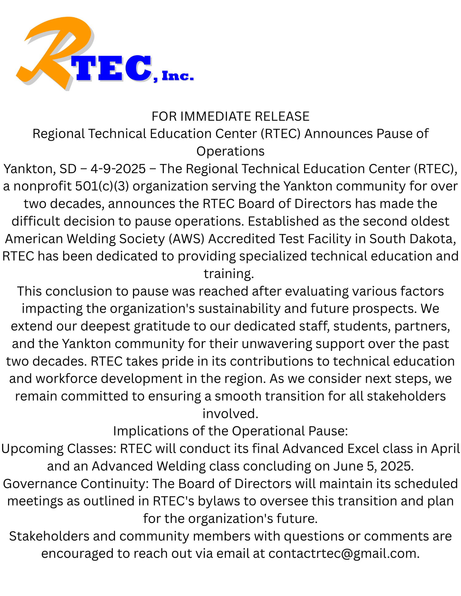 RTEC Yankton-Technical Education Near You!