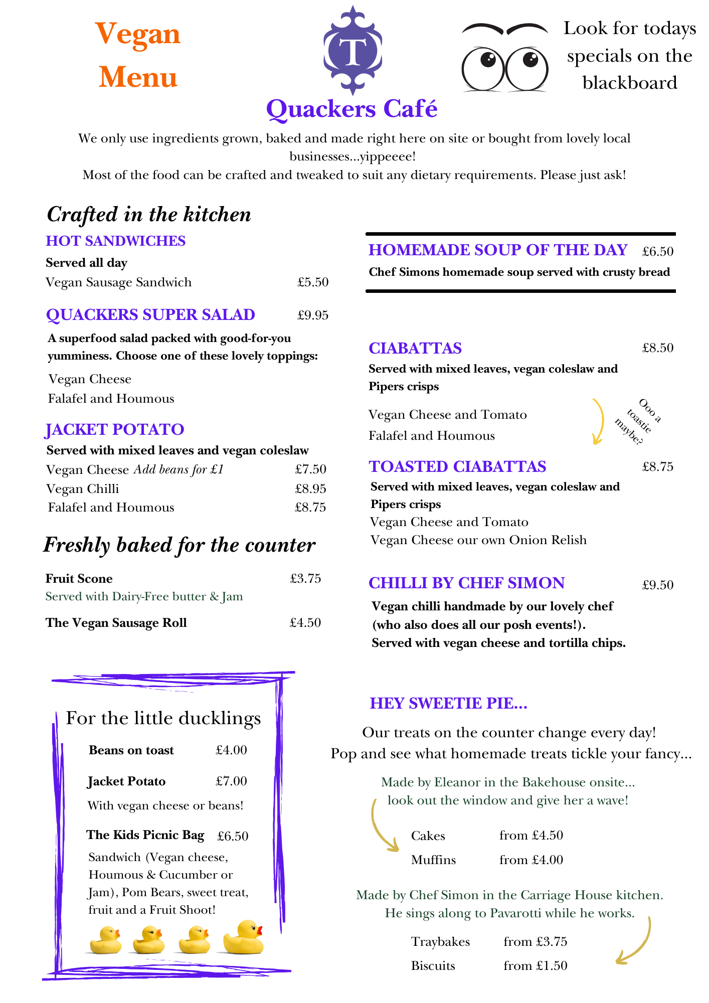 Quackers Main Menu — Thornbridge Estate in the Peak District