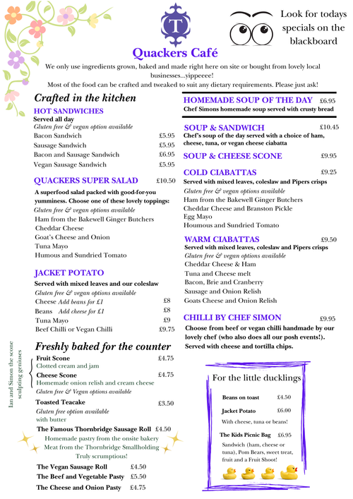 Quackers Main Menu — Thornbridge Estate in the Peak District