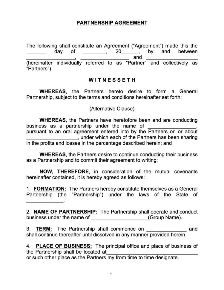 Business Partnership Agreement Form