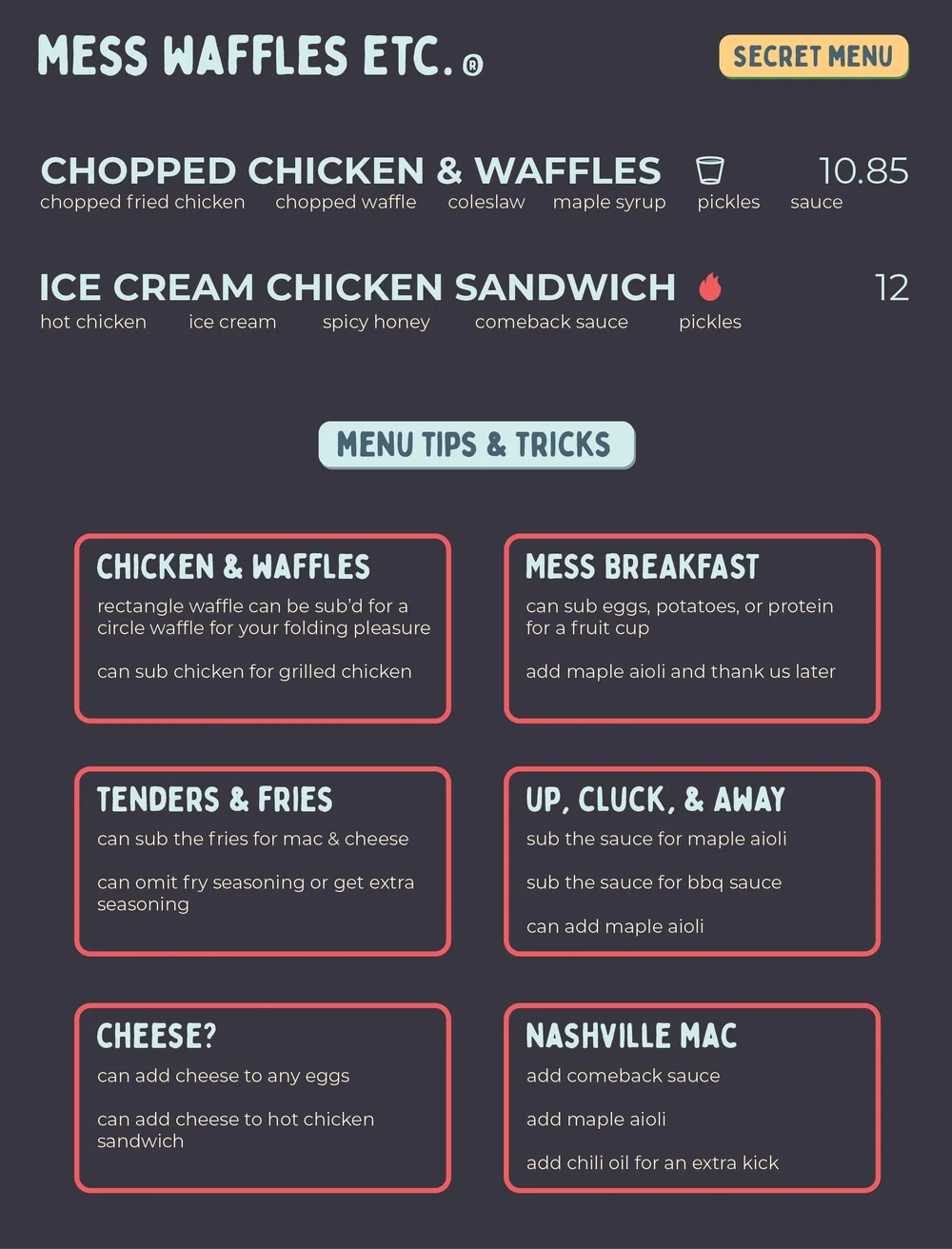 Mess Waffles Secret Menu — Mess