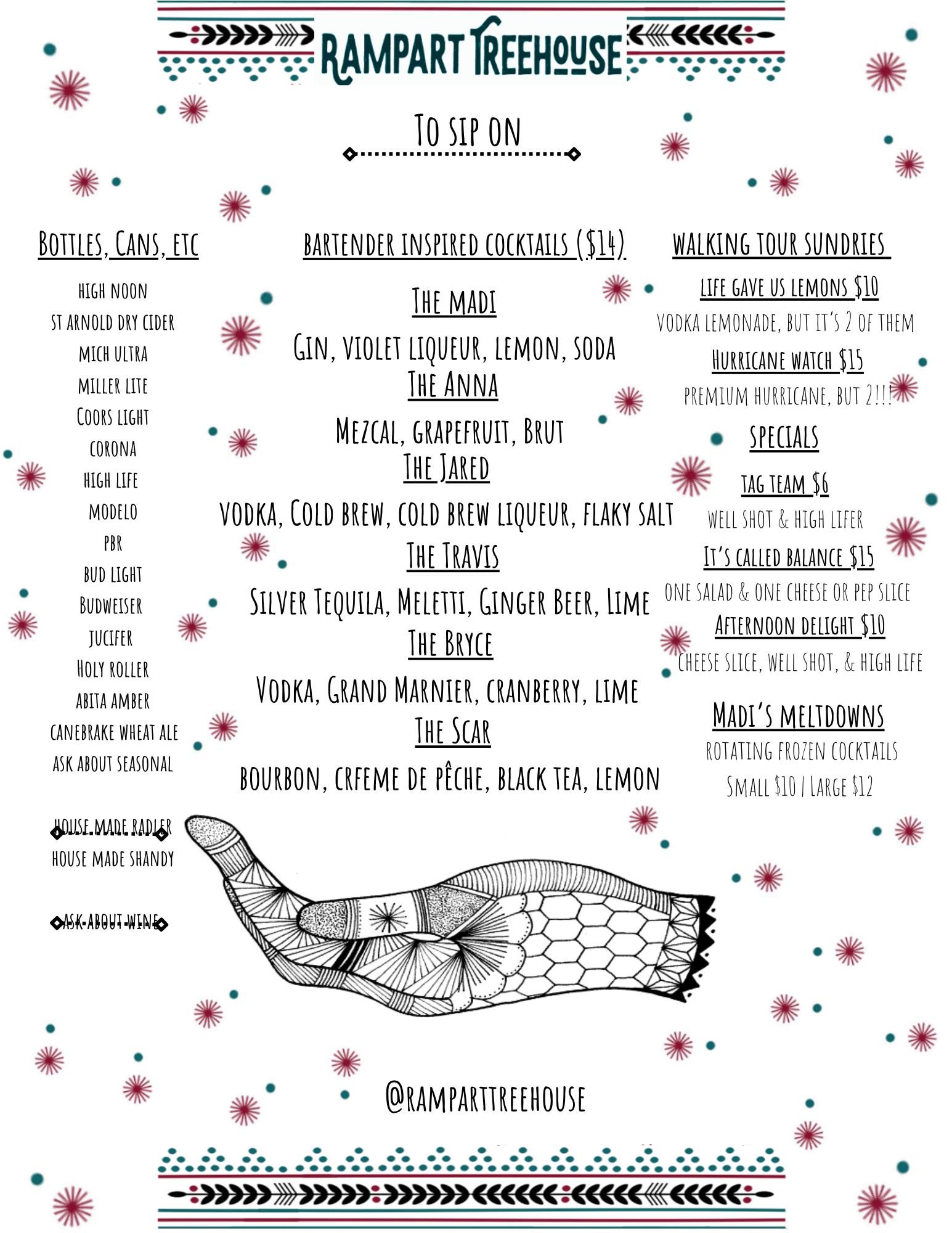 Menu | Rampart Treehouse | New Orleans Best Pizza Restaurant