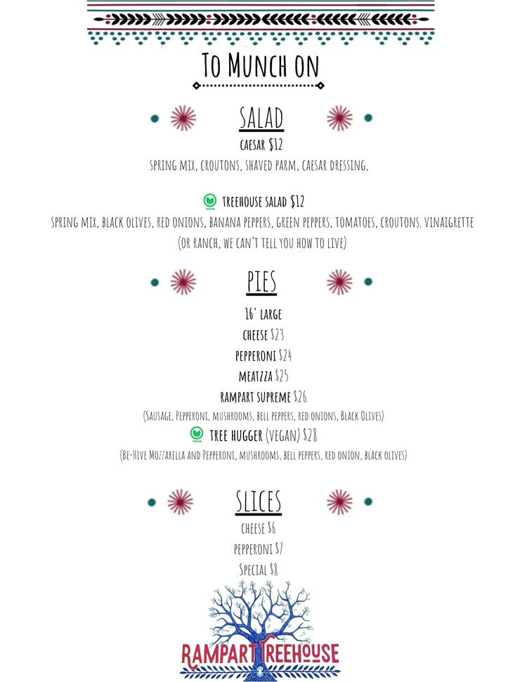 Menu | Rampart Treehouse | New Orleans Best Pizza Restaurant