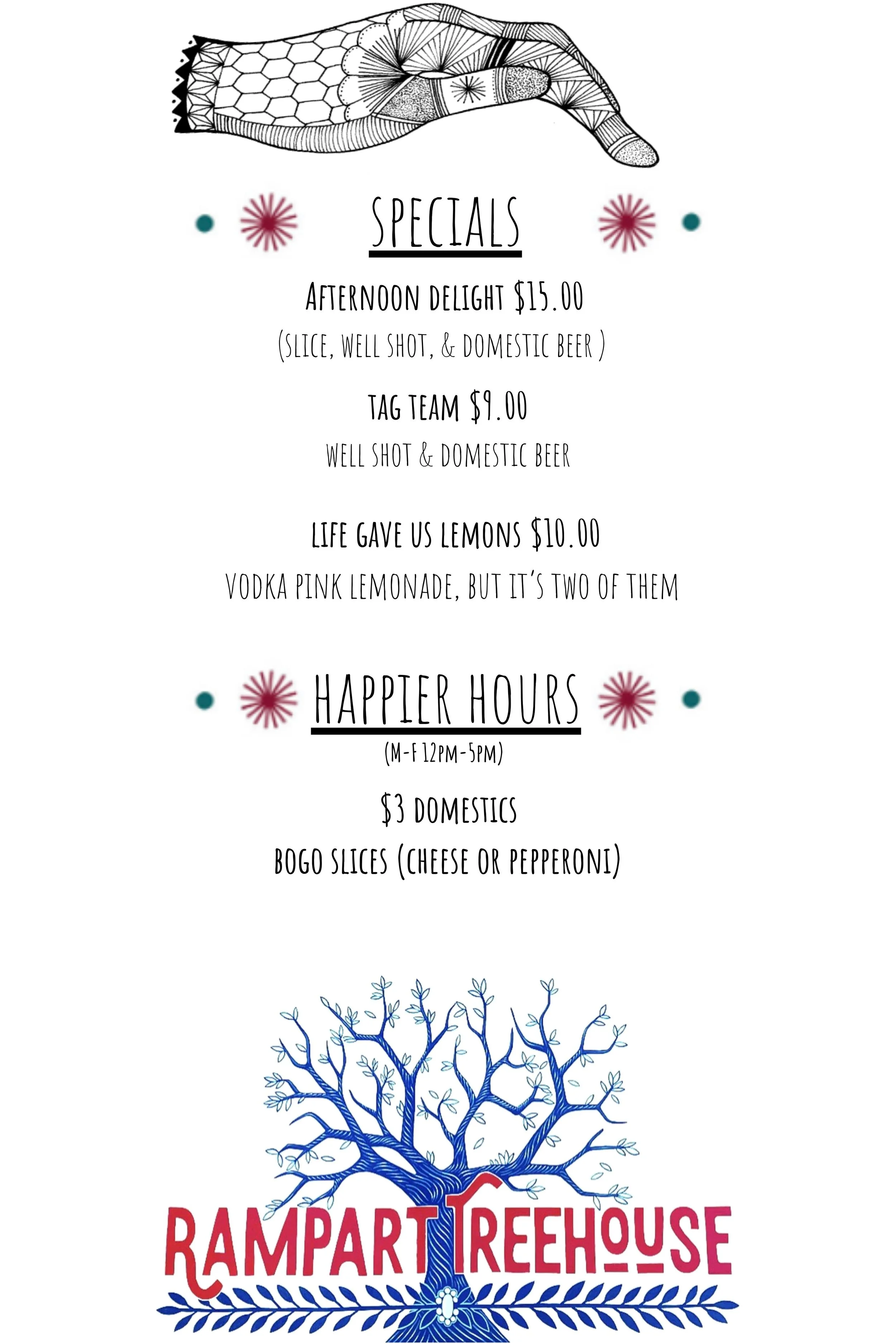 Menu | Rampart Treehouse | New Orleans Best Pizza Restaurant