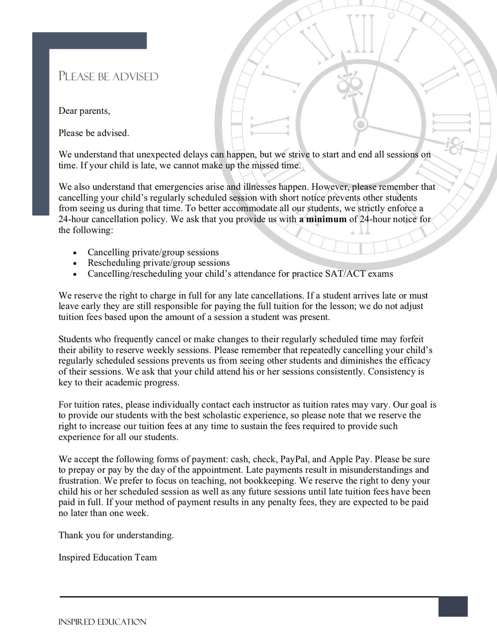 general policy statement — Inspired Education