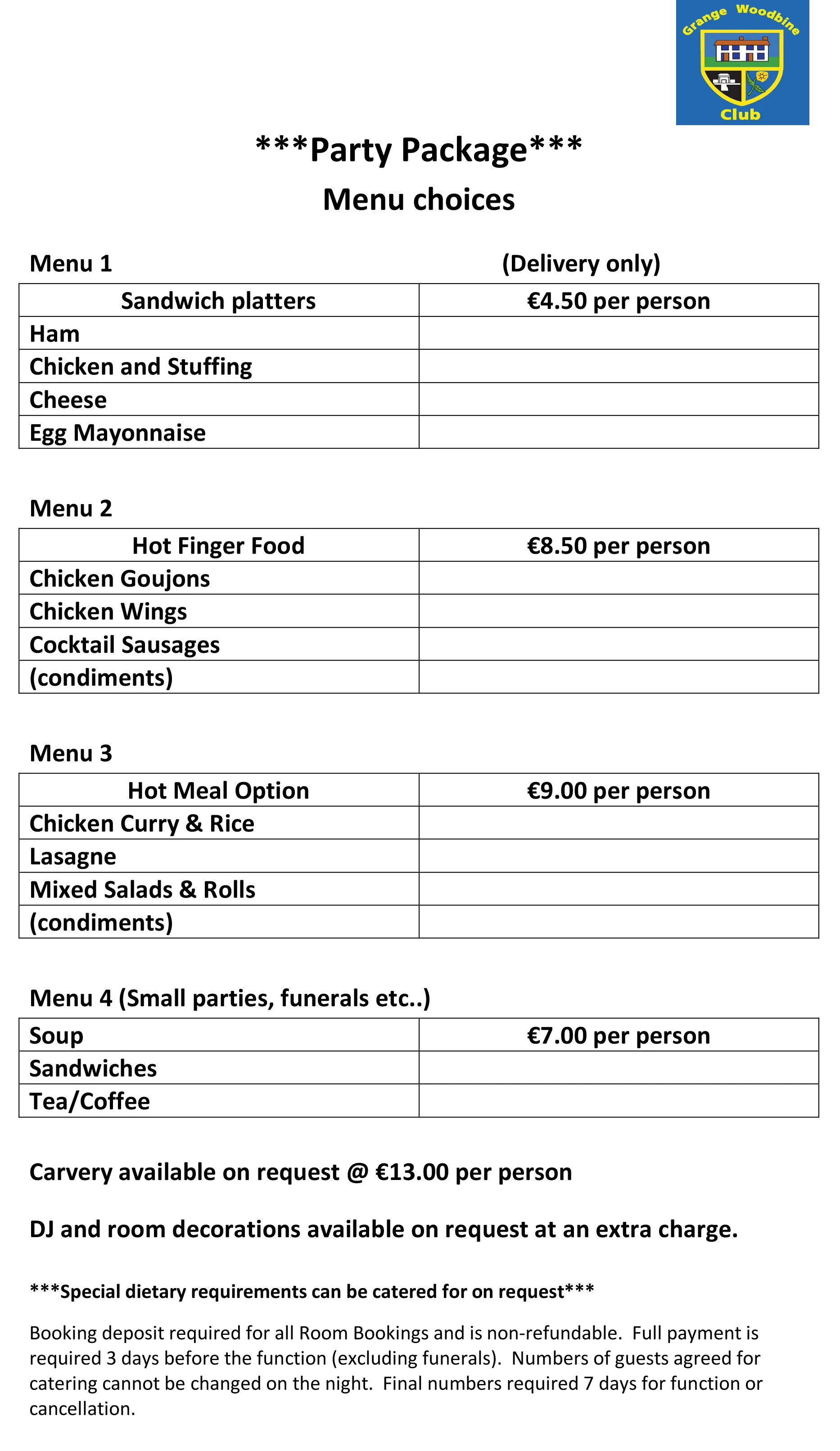Function Rooms — Grangewoodbine Residents Association