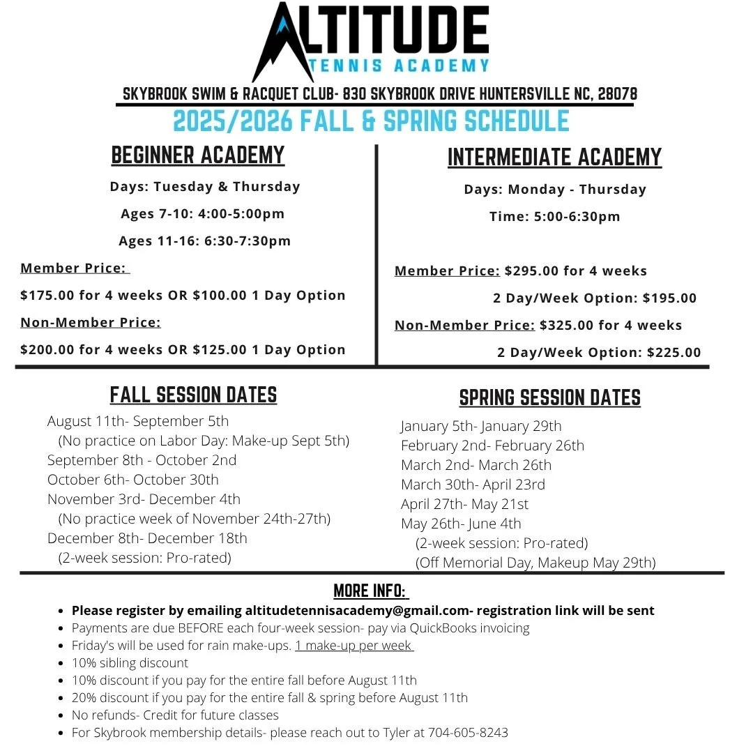 2025/2026 FALL & SPRING- SKYBROOK — Altitude Tennis Academy