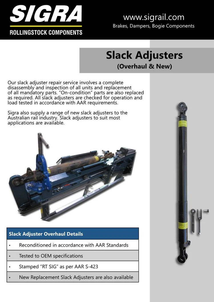 Slack Adjusters (Overhaul & New) — Sigra Rollingstock Components
