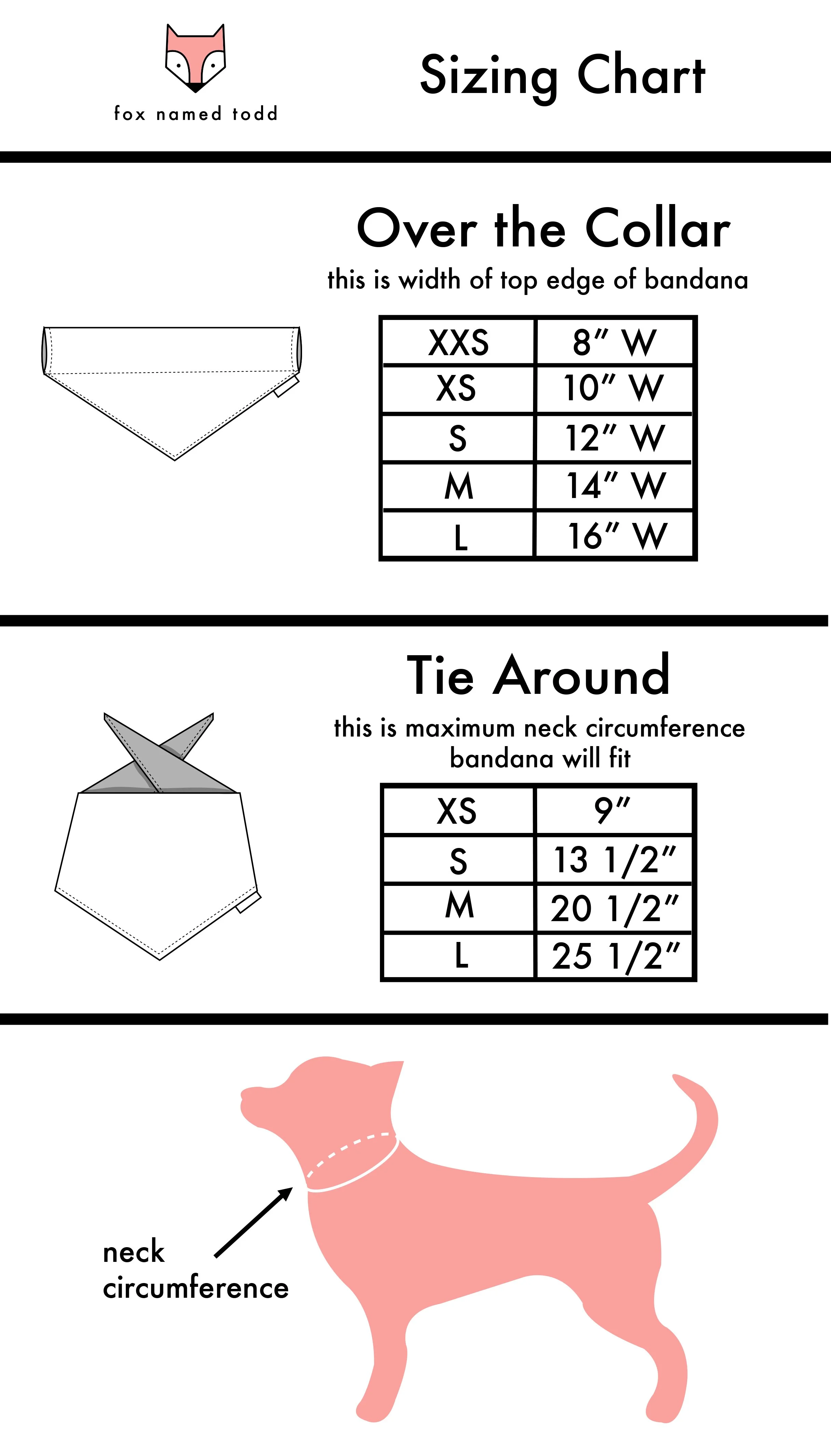 Dog Bandana Size Chart