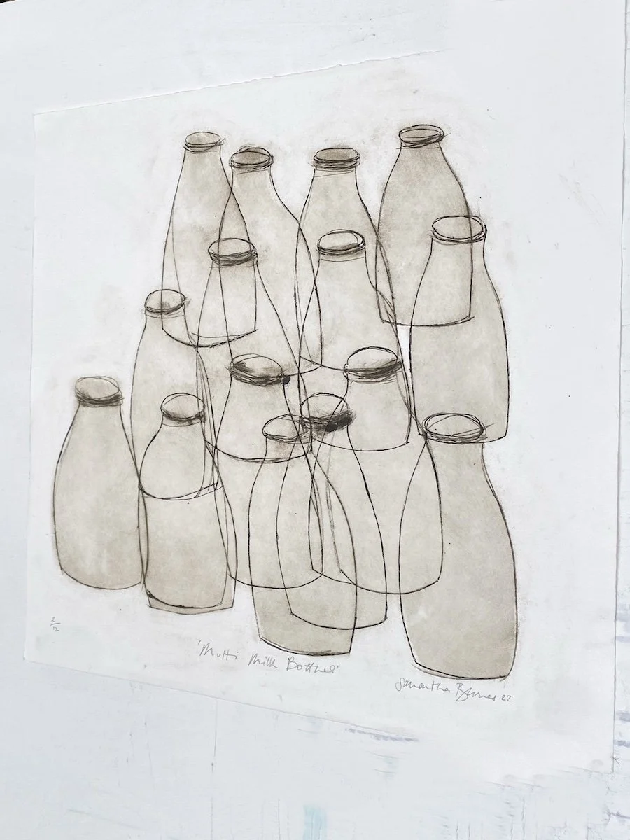 'Multi Millk Bottles' Line Drypoint Print by Samantha Barnes — Samantha ...