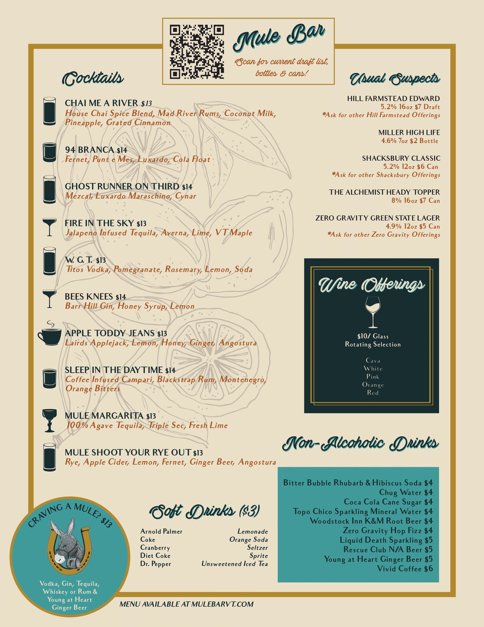 Cocktails & Wine — Mule Bar | Winooski, Vermont