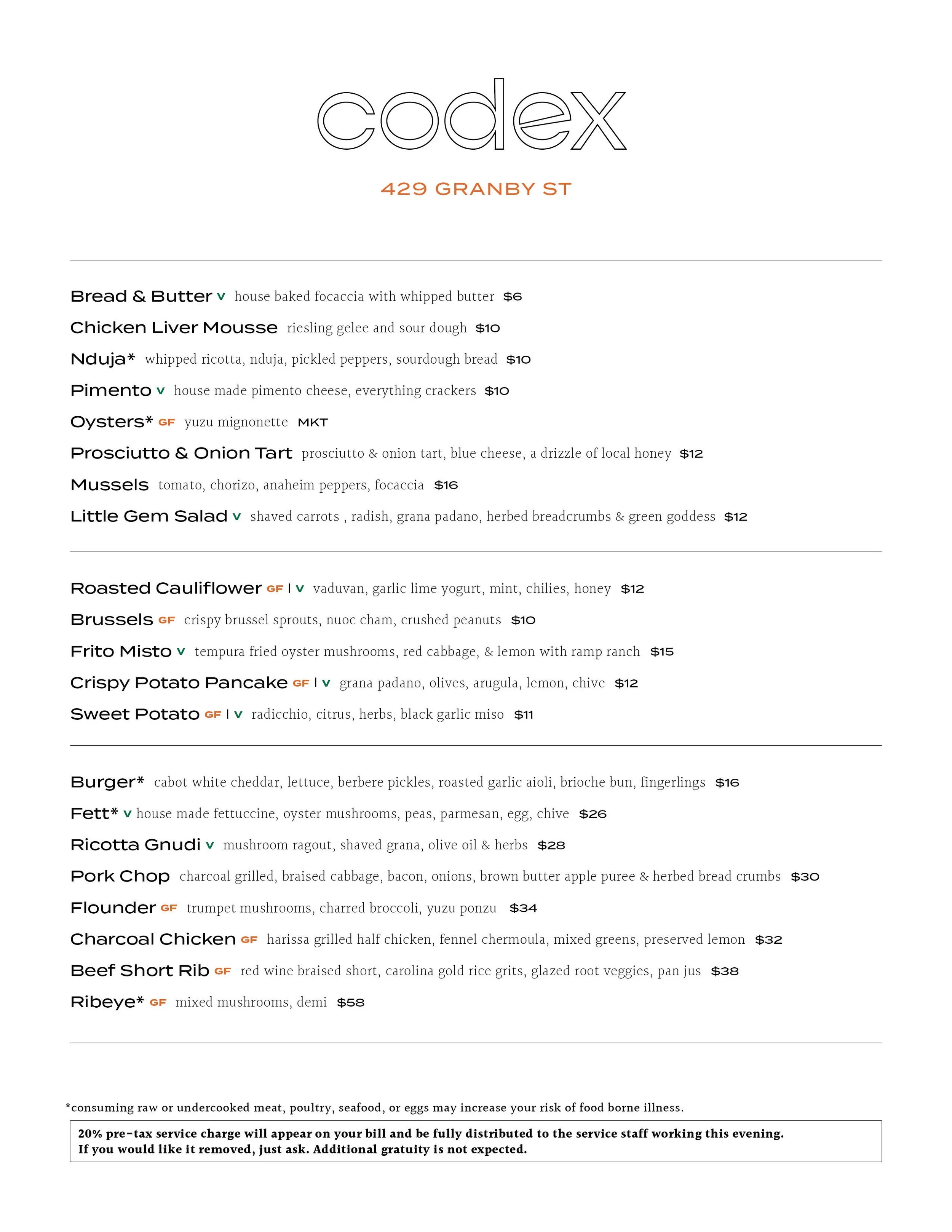 Dinner Menu — CODEX