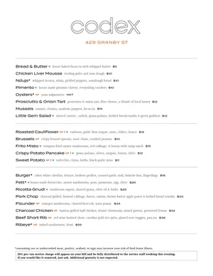 Dinner Menu — CODEX