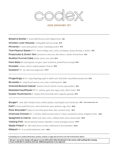 Dinner Menu — CODEX
