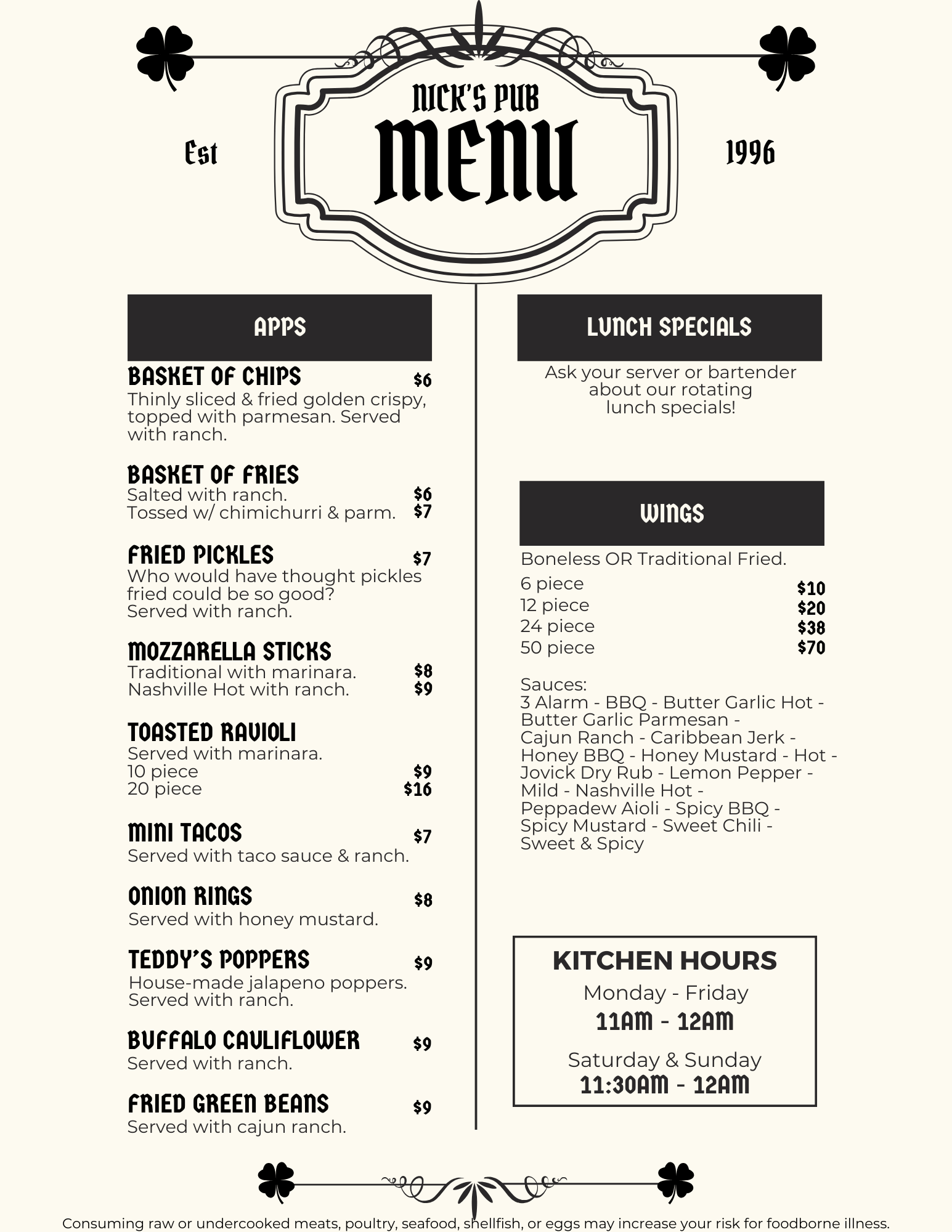 Pub Menu Current Menus Barnacle Restaurant & Bar