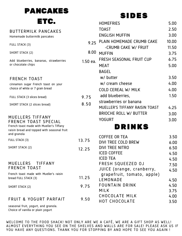 Restaurant Menu — The Food Shack