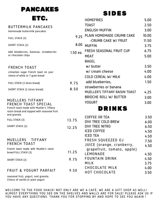 Restaurant Menu — The Food Shack