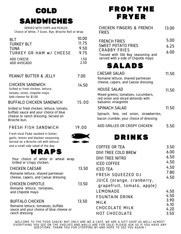 Restaurant Menu — The Food Shack