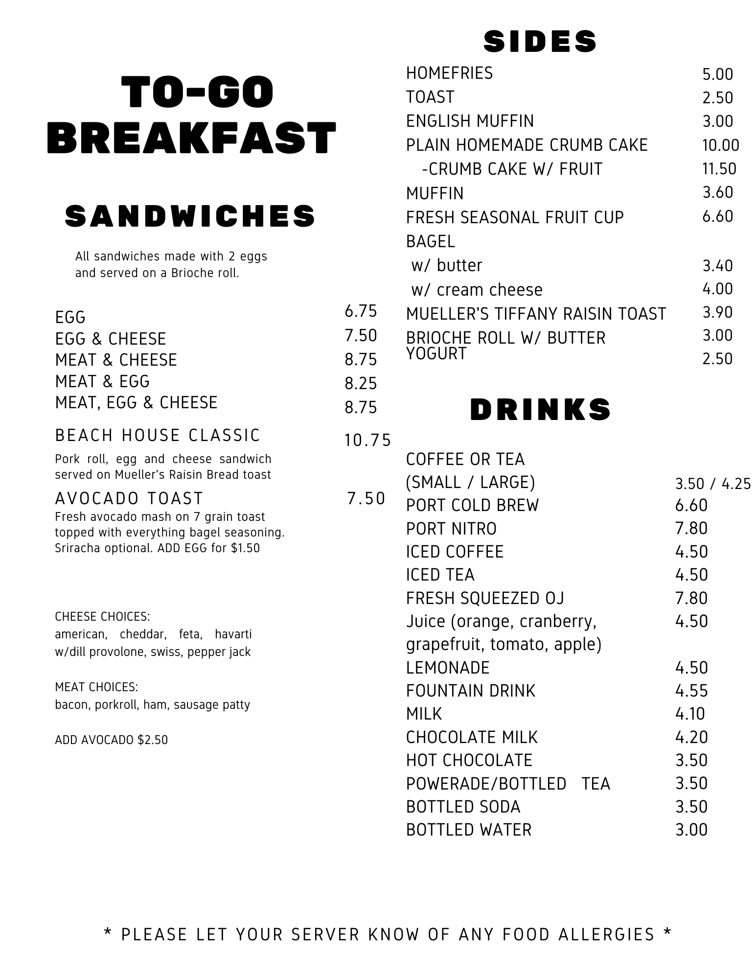 Grab & Go Menu — The Food Shack