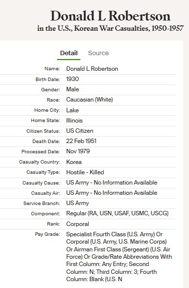 CPL Donald Leon Robertson, 1951 — Lake Forest American Legion