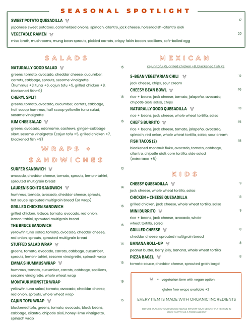 Menu — Naturally Good Foods