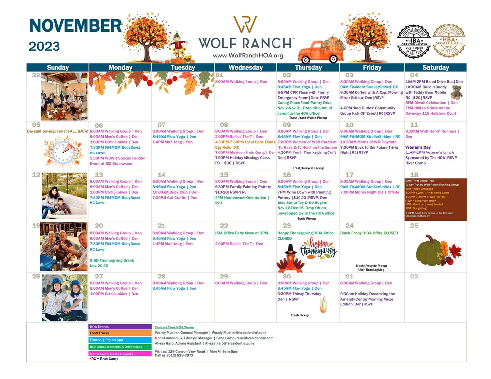 CALENDARS — Wolf Ranch