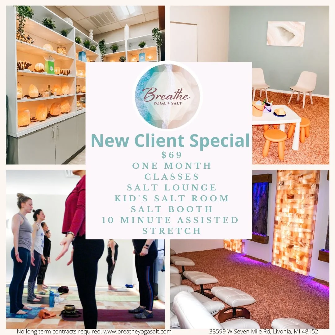 New Students Special $69 UNLIMITED Salty Yoga + Salt Cave — Breathe ...
