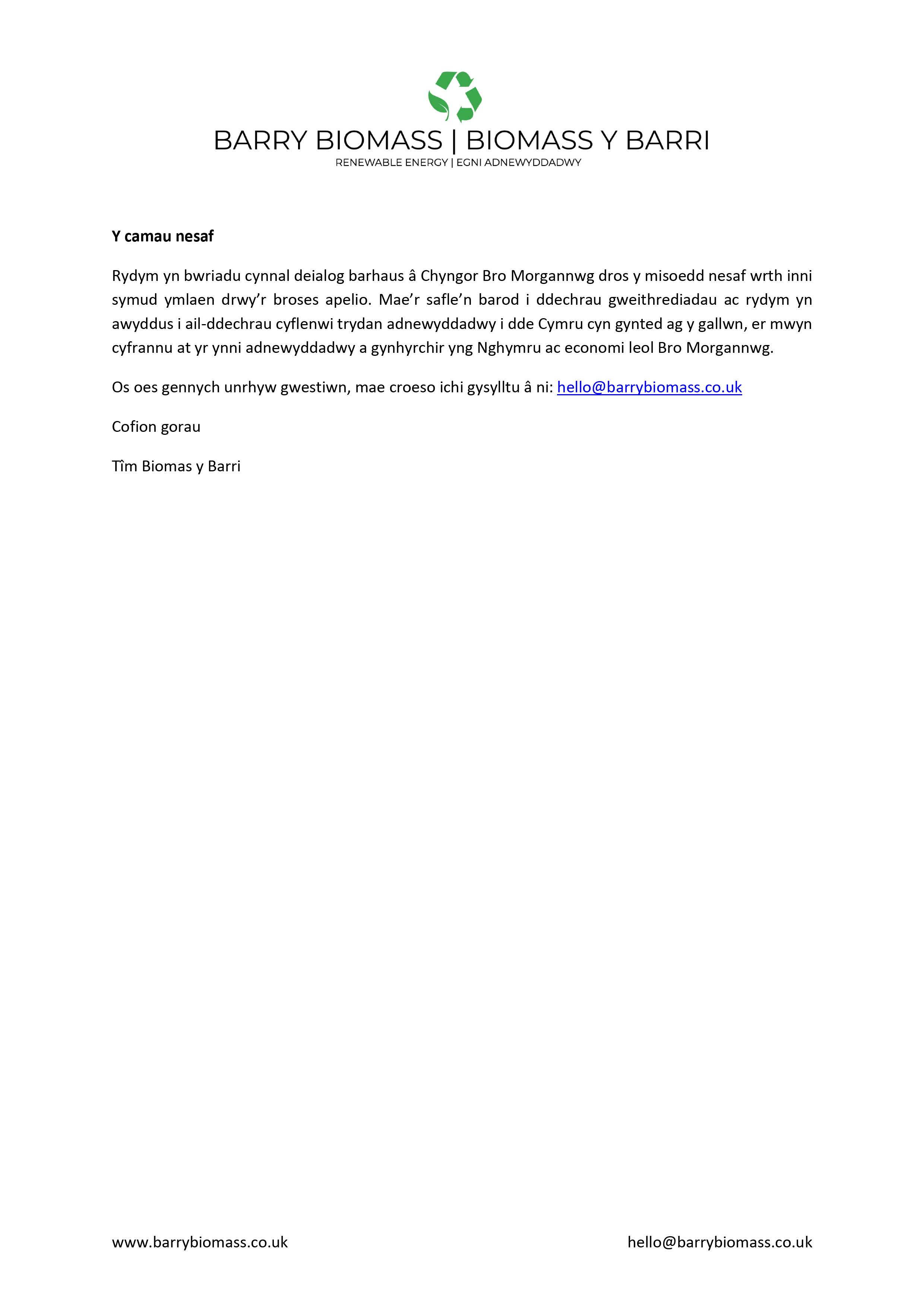 welsh newsletters — Barry Biomass
