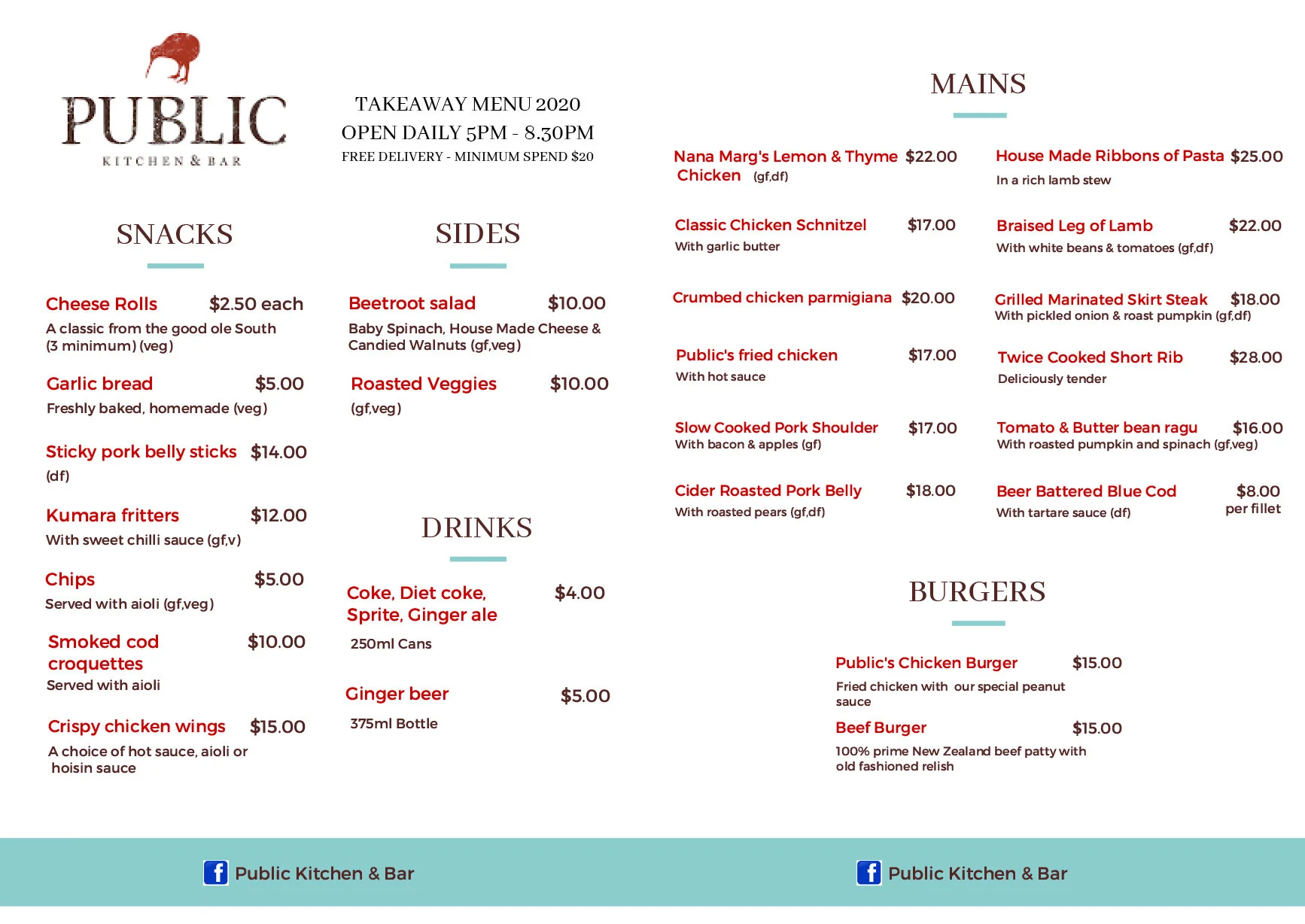 The First-rate Public Kitchen And Bar Menu