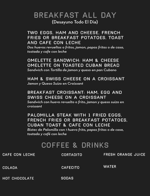 MENU — Miramar Bakery