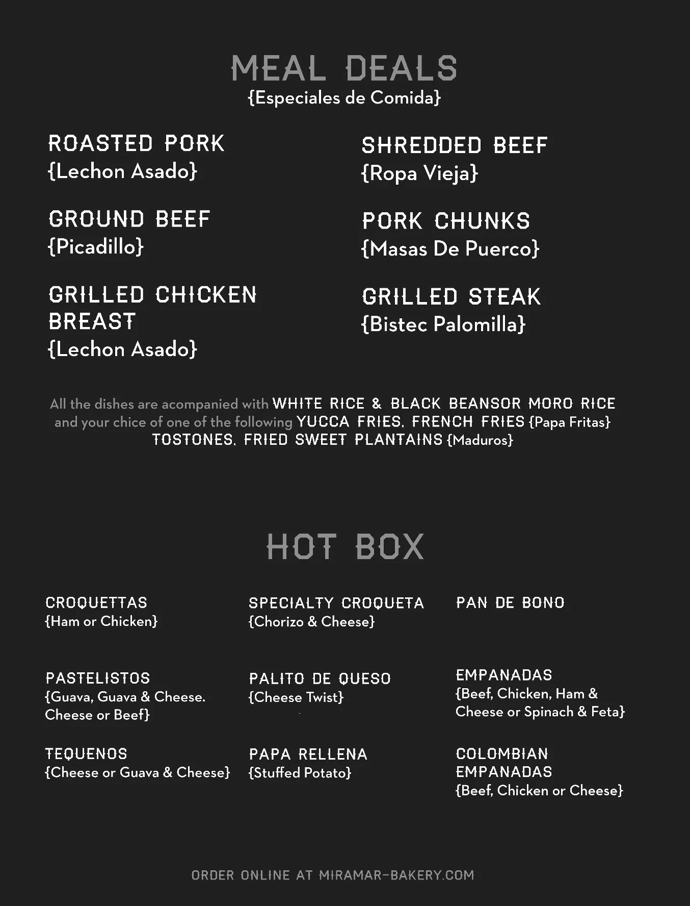 MENU — Miramar Bakery