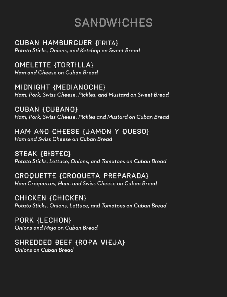 MENU — Miramar Bakery