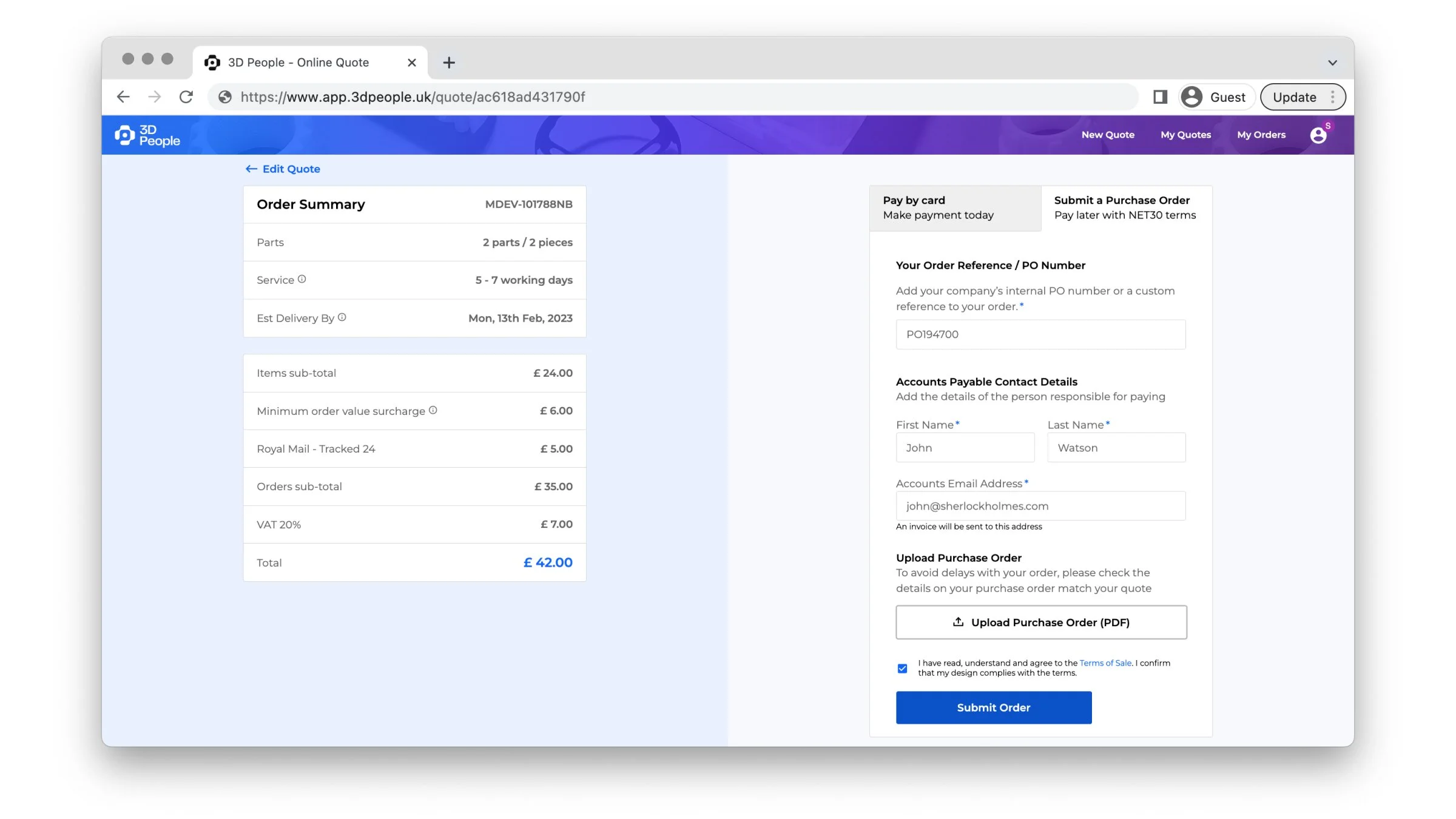UPDATE: Online Quote App now accepts payment terms and more — 3D People UK