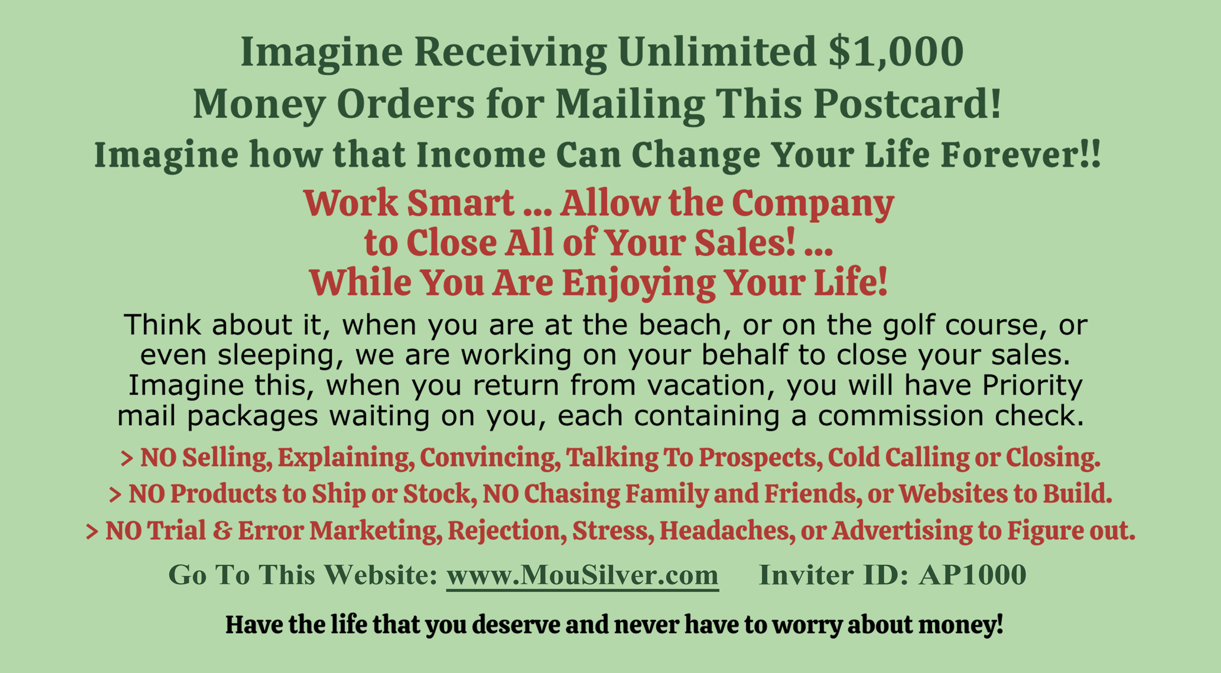 Money Orders Unlimited Silver Print & Mail Postcards — MARKETING ...