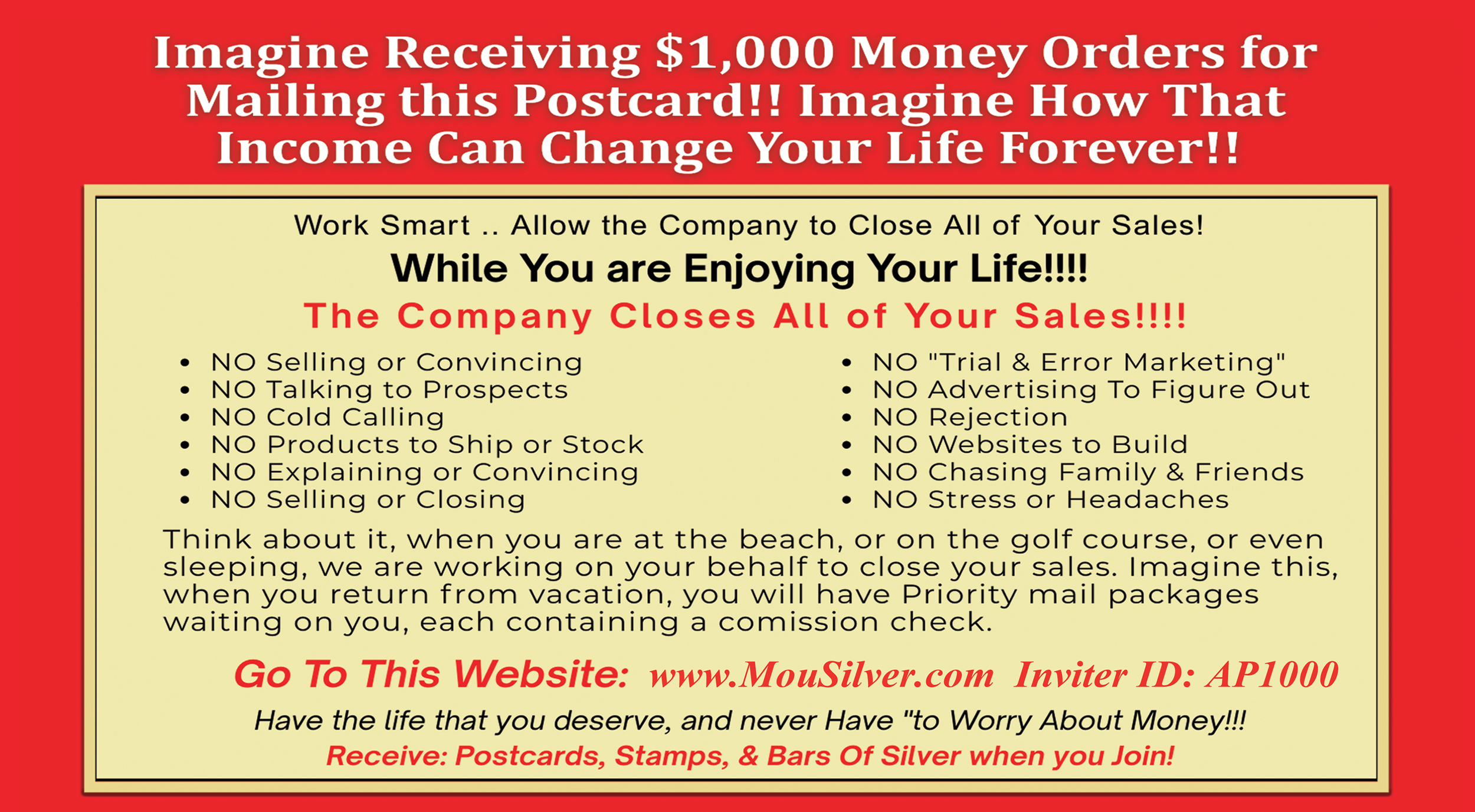 Money Orders Unlimited Silver Print & Mail Postcards — MARKETING ...
